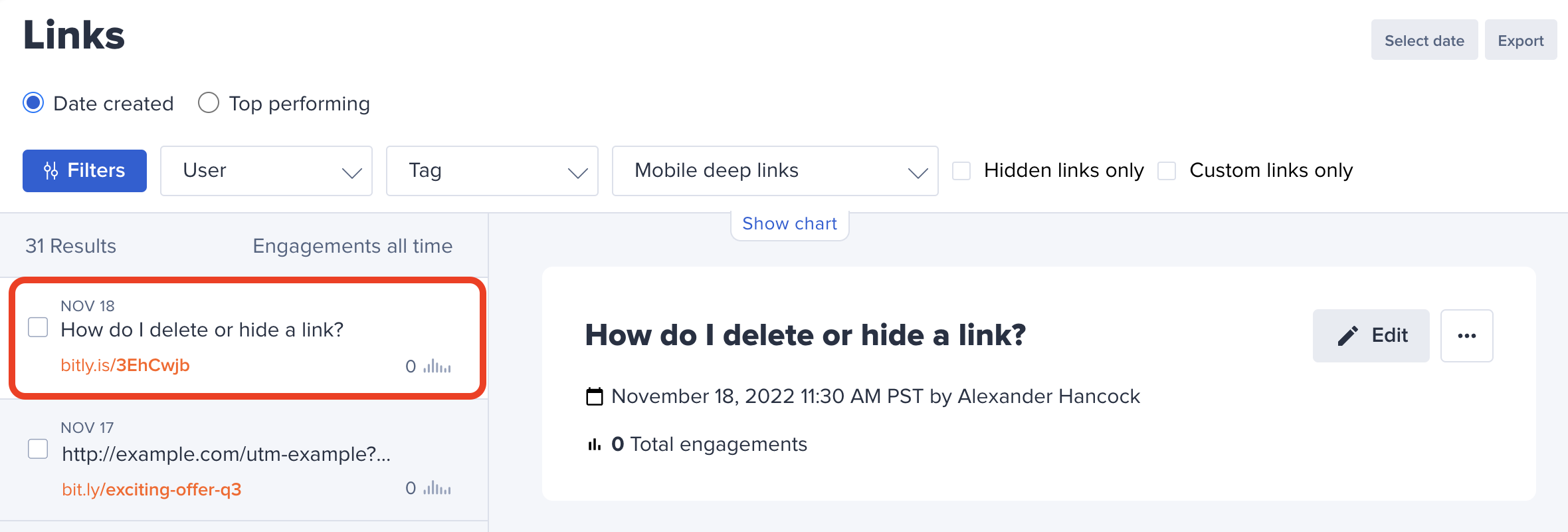 How Do I Delete Or Hide A Link Bitly Support
