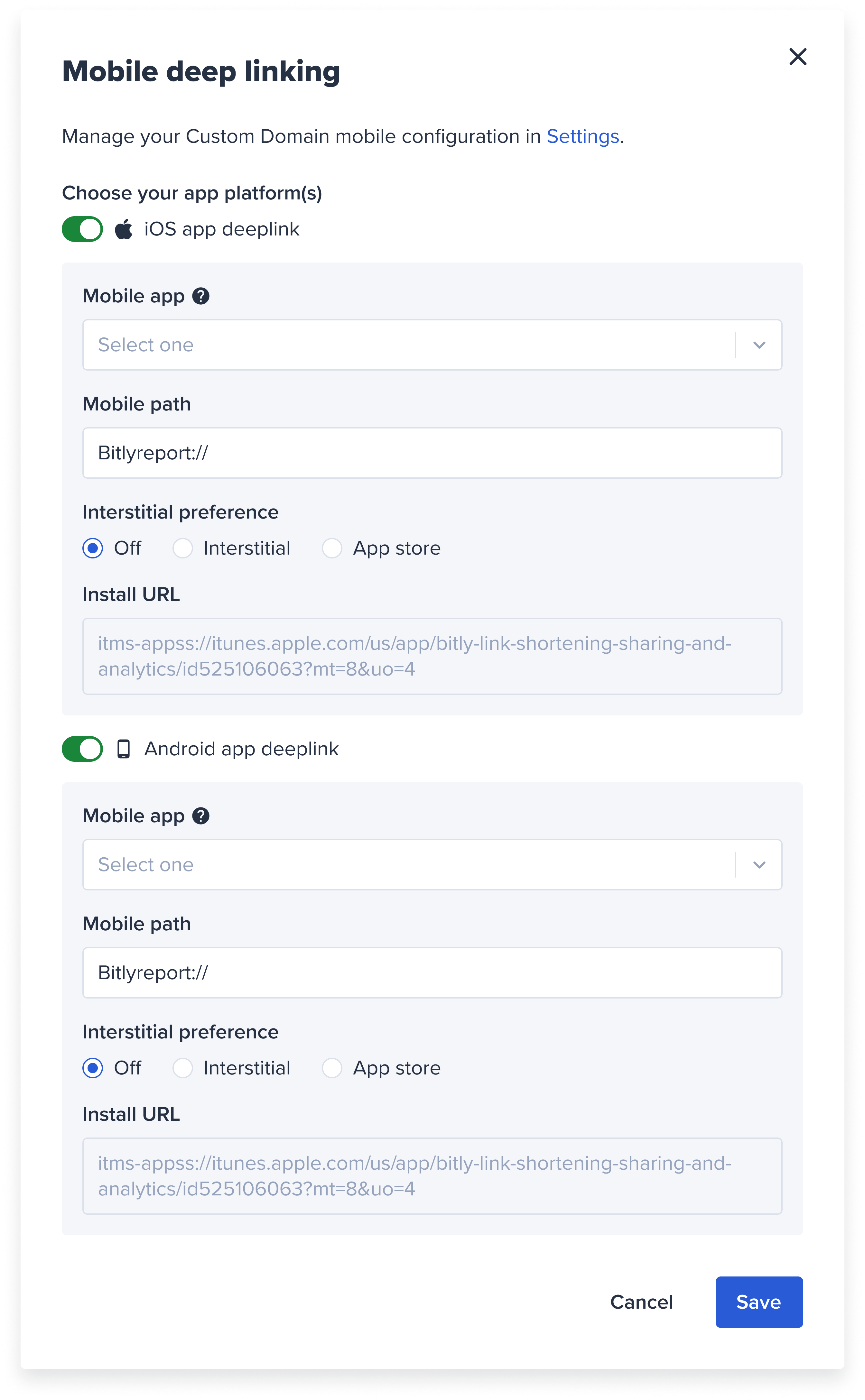 Can I change or override my mobile deep link settings for individual ...